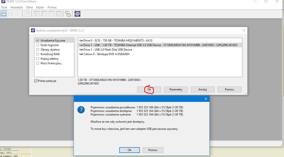 wyjęty dysk twardy, w obudowie zewn. pod usb laptop widzi 100MB zamiast ...