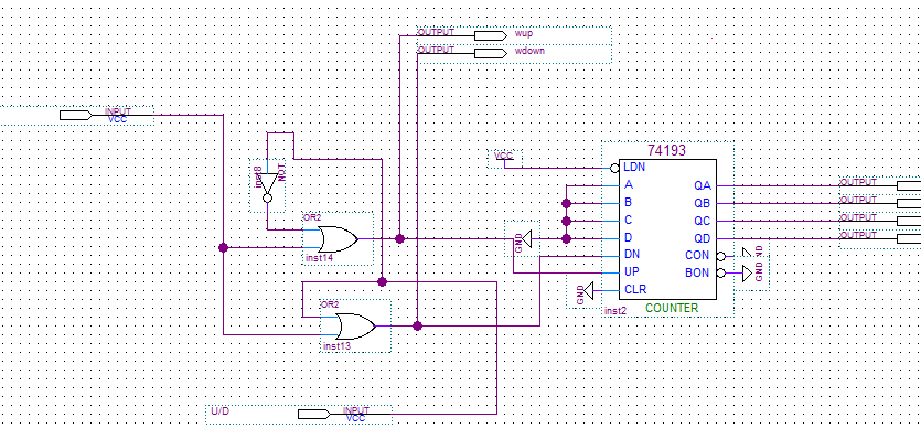 Licznik na układzie 74193 - liczący w dół lub w górę