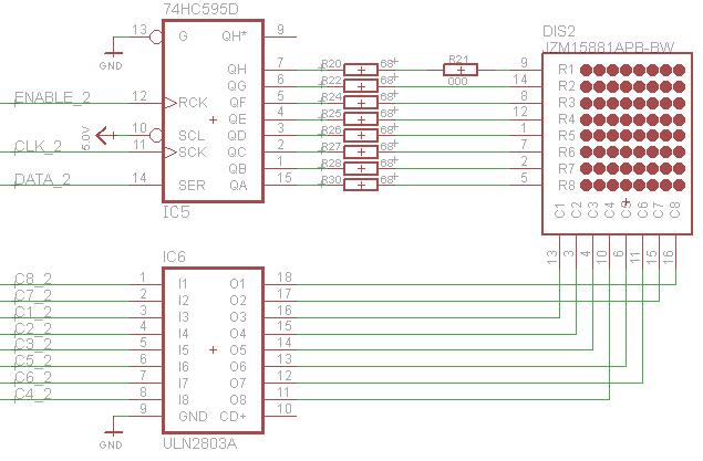 LPC1114 - Jak dodać odstęp 8 miejsc między strzałkami na matrycy LED 8x8?