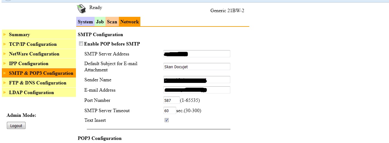 Docujet 4021 - Jak włączyć autoryzację SMTP do wysyłania skanów?