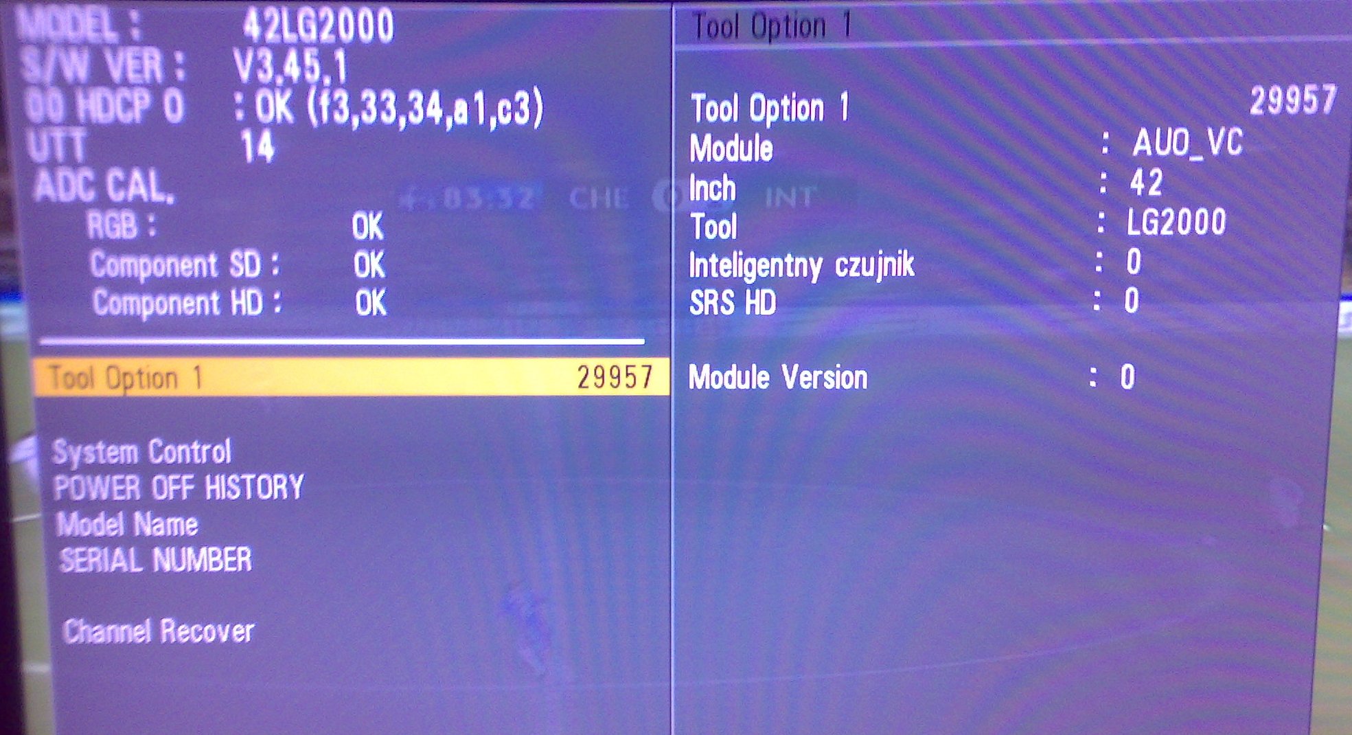 LCD LG 42LG2000 - brak dostępu do menu serwisowego po zmianach ustawień