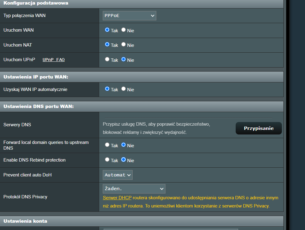 Router ASUS AX57 nie łączy PPPOE po resecie z podłączonymi urządzeniami LAN