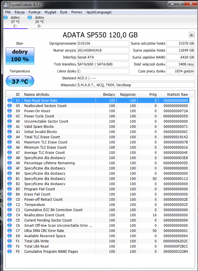 [Rozwiązano] Czy dysk SSD ADATA SP550 120GB jest sprawny? Błąd 0xc000000e.
