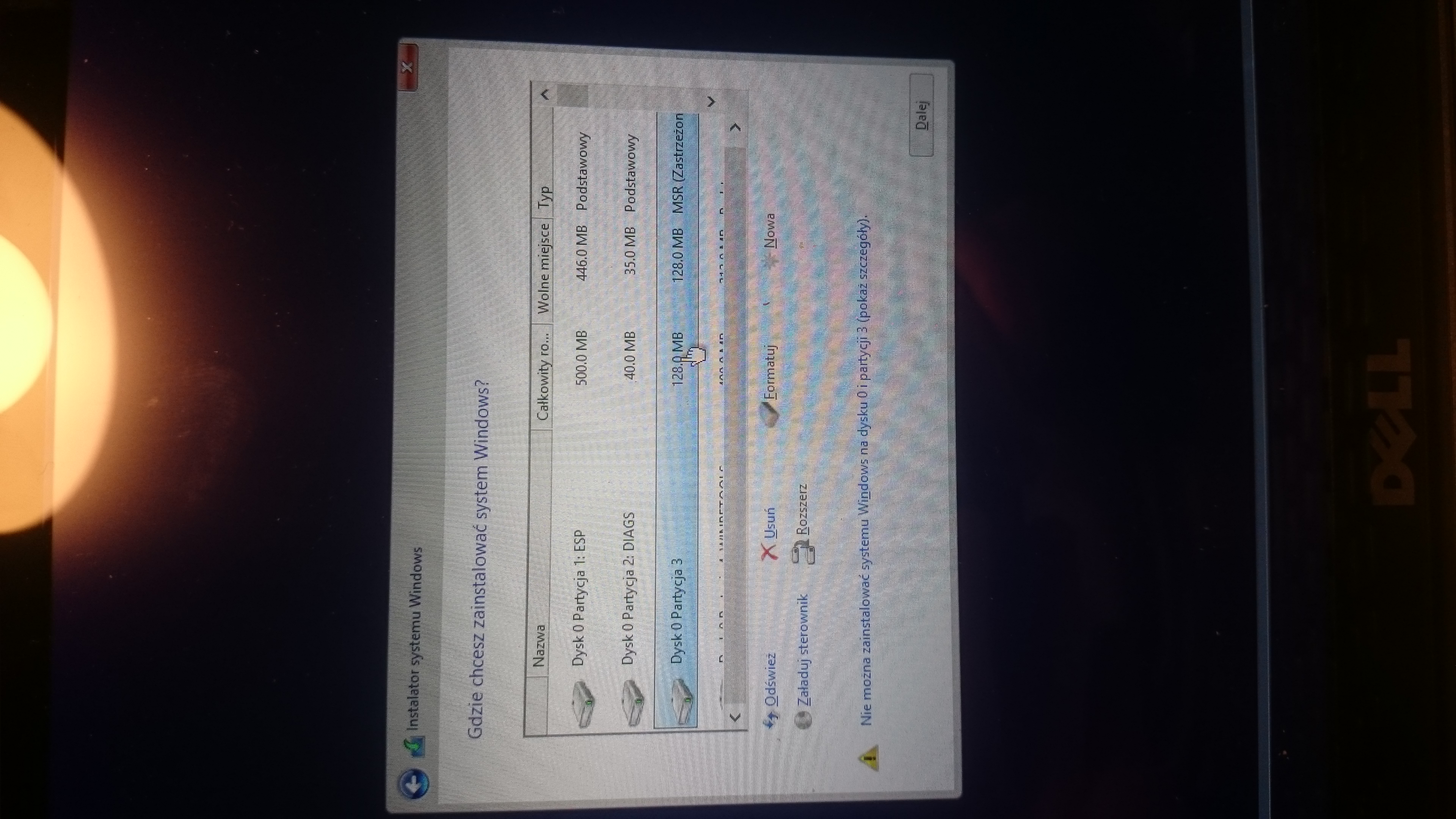 Dell 7537 - Jak wejść do BIOS po nieudanej instalacji Windows 10?