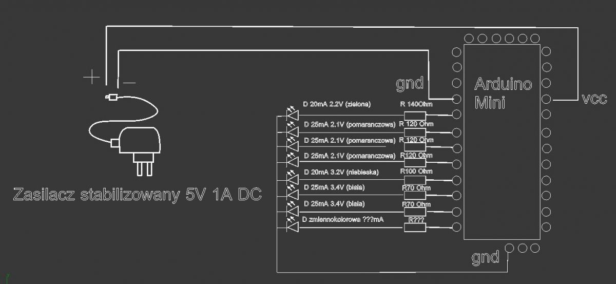 Zasilanie Arduino Mini i 8 LEDów z transformatora 220>5V DC ...
