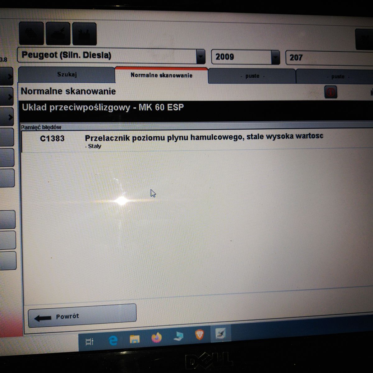 Peugeot 207 - Błąd C1383 po wymianie pompy ABS, jak usunąć?