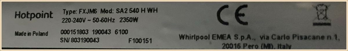 Hotpoint SA2 540 H WH typ FXJM6 - jak założyć wewnętrzną szybę drzwi