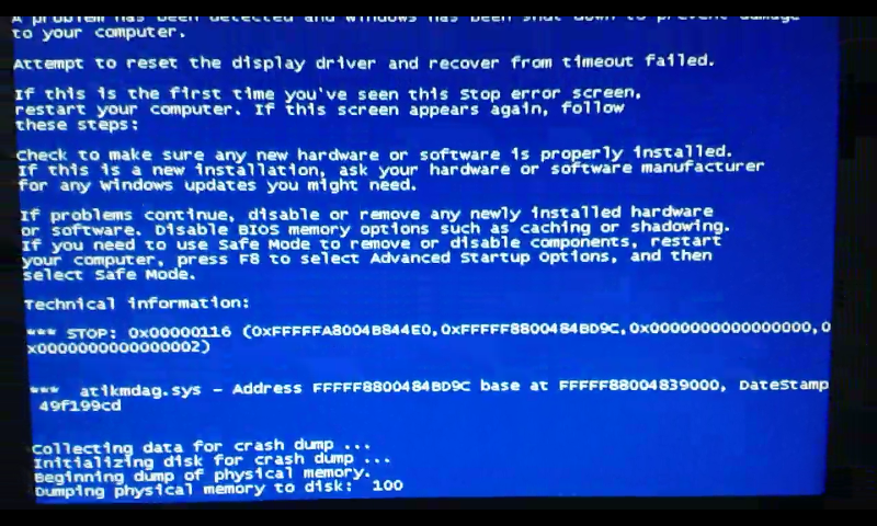 Blue Screen 116 na Windows 7 64bit - Radeon HD4850, brak sygnału na ...