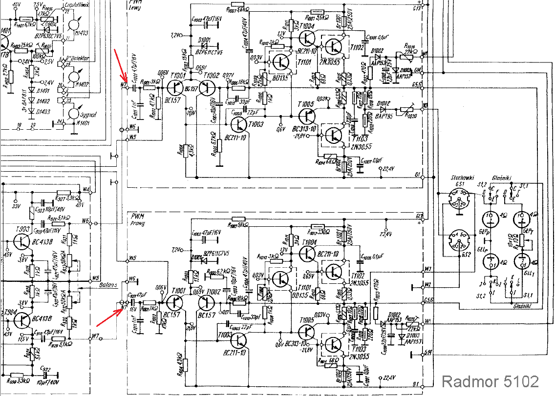 Radmor 5102 - prawy kanał gra ciszej, wymienione płytki i elektrolity ...