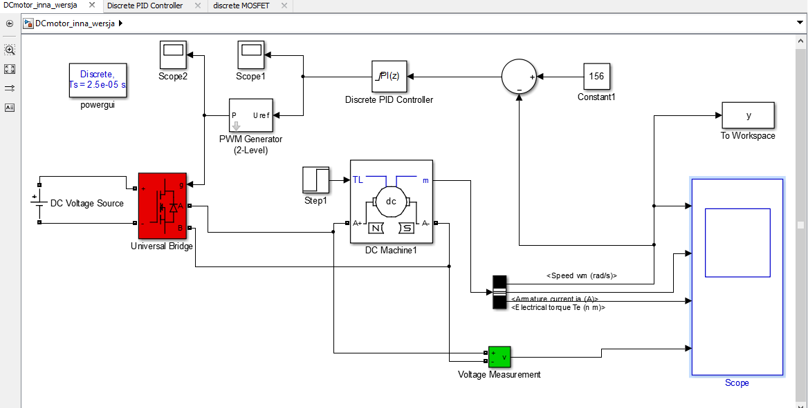 Matlab/Simulink - Model regulatora PWM dla silnika DC