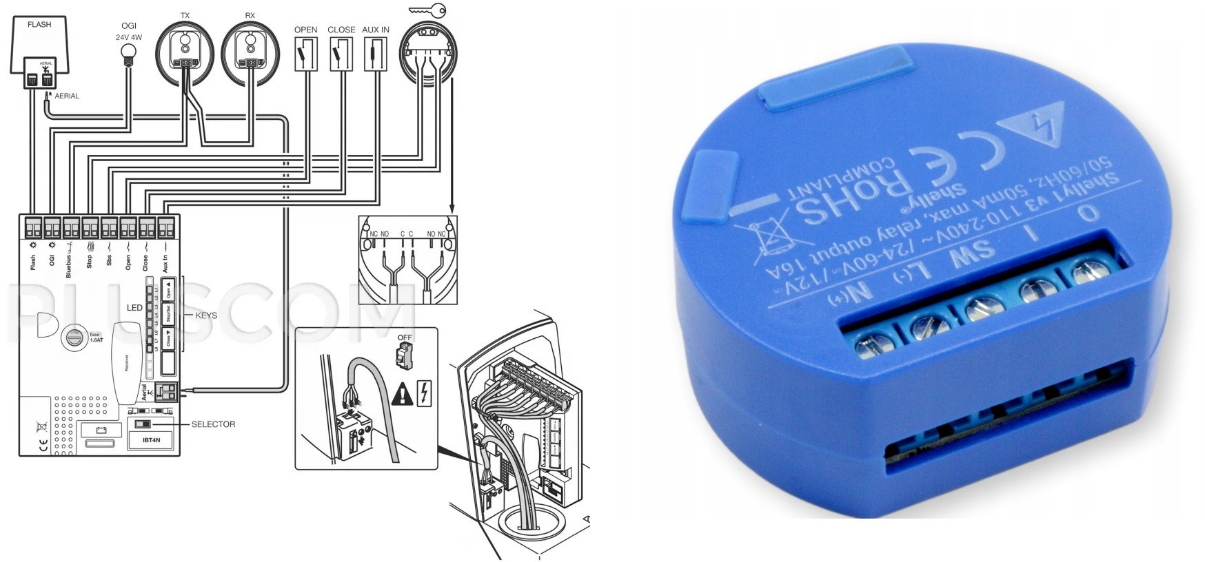 Podłączenie sterownika WiFi Shelly 1 do napędów bram: Robus 600 (Nice ...
