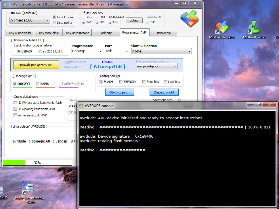 AVR fuse Calculator i programator graficzny z avrdude - 14