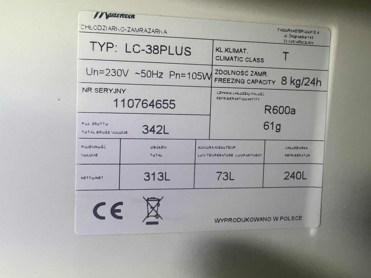 Mastercook LC-38PLUS lód w rynience odpływowej wody