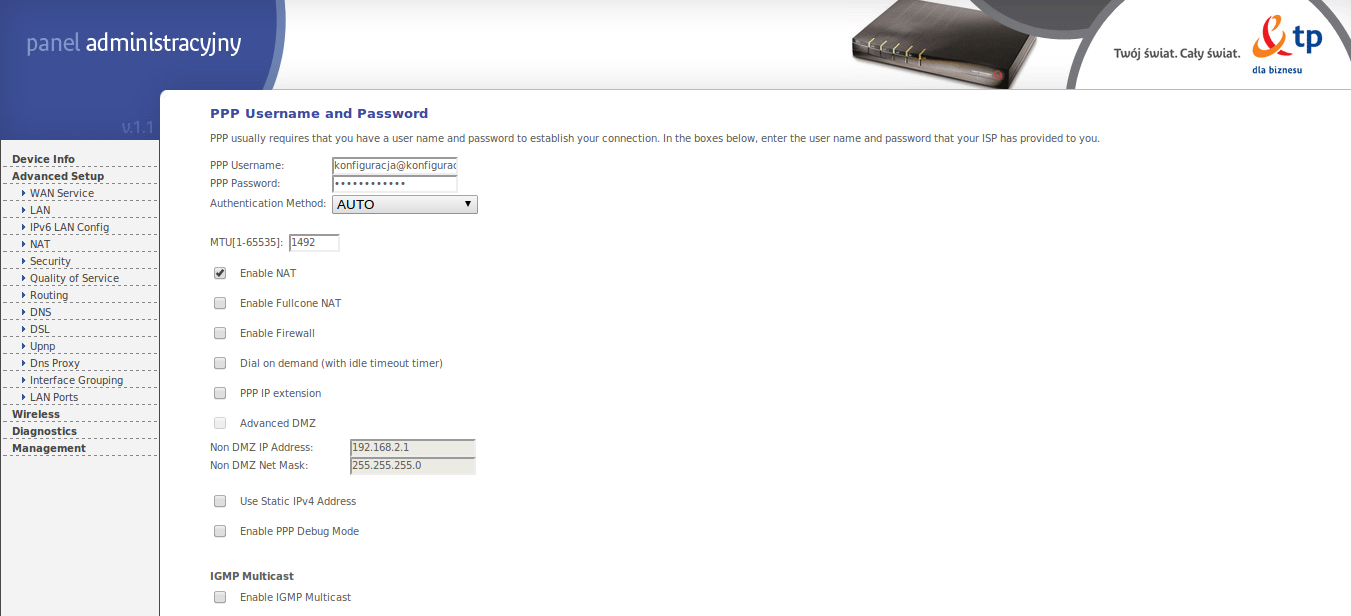 CellPipe 7130 RG - Jak skonfigurować DSL i Wi-Fi po twardym resecie?
