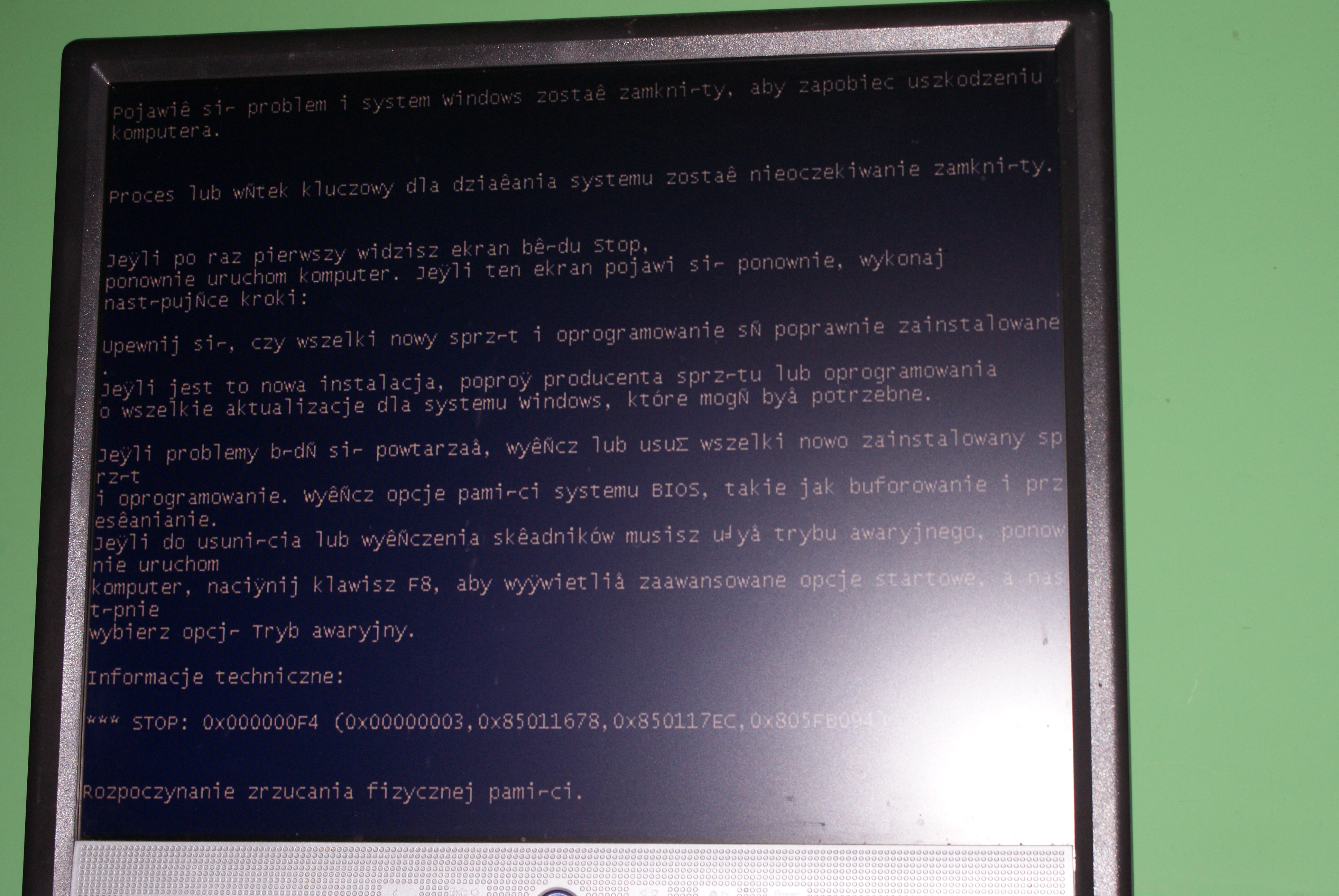 Zawieszenie komputera po próbie wyjścia ze stanu wstrzymania