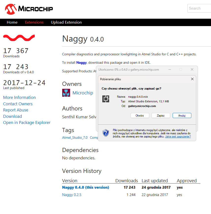 [Rozwiązano] Microchip Studio 7.0.2594 - brak reakcji przy pobieraniu rozszerzeń, np. Naggy
