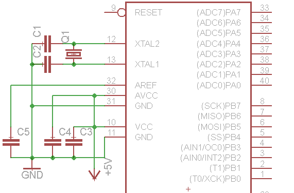 Atmega32 – podłączenie AREF i AVCC, kondensator 100nF, dławik, ADC ...