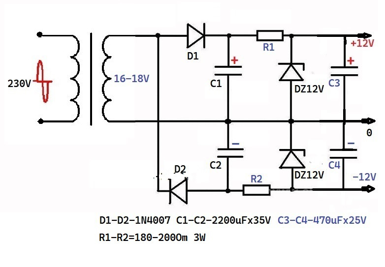 [Rozwiązano] Zasilacz symetryczny do kitu Jabel J-50 o napięciu +,-12V