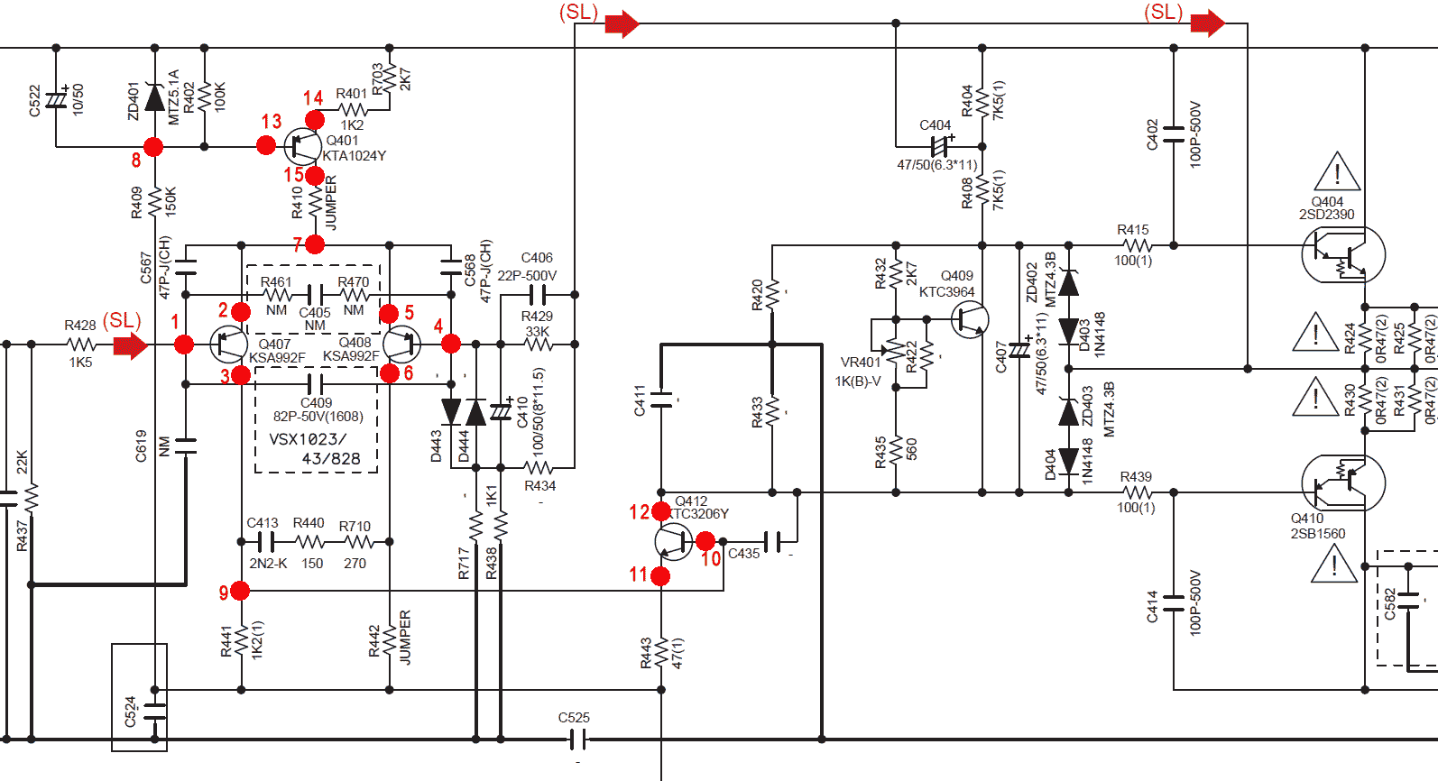 Pioneer VSX-923 - wysokie napięcie na bramkach tranzystorów 2SB1560 ...