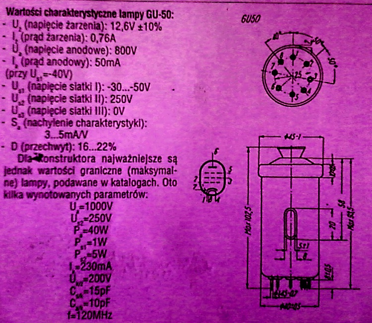 Schemat podłączenia lampy GU-50 w projekcie wzmacniacza EP4/2008 ...