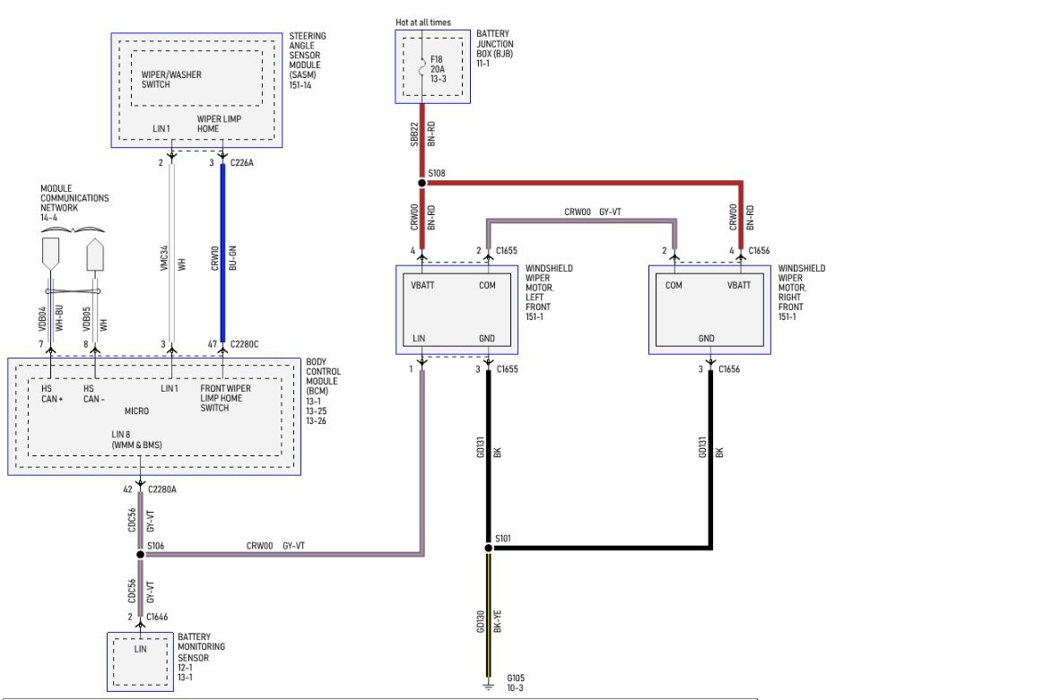 [Rozwiązano] Ford Focus 2014 1.6 ON - Schemat sterowania silnikami wycieraczek.