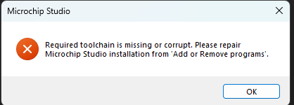 [Rozwiązano] Błąd przy tworzeniu projektu w Microchip Studio - świeża instalacja