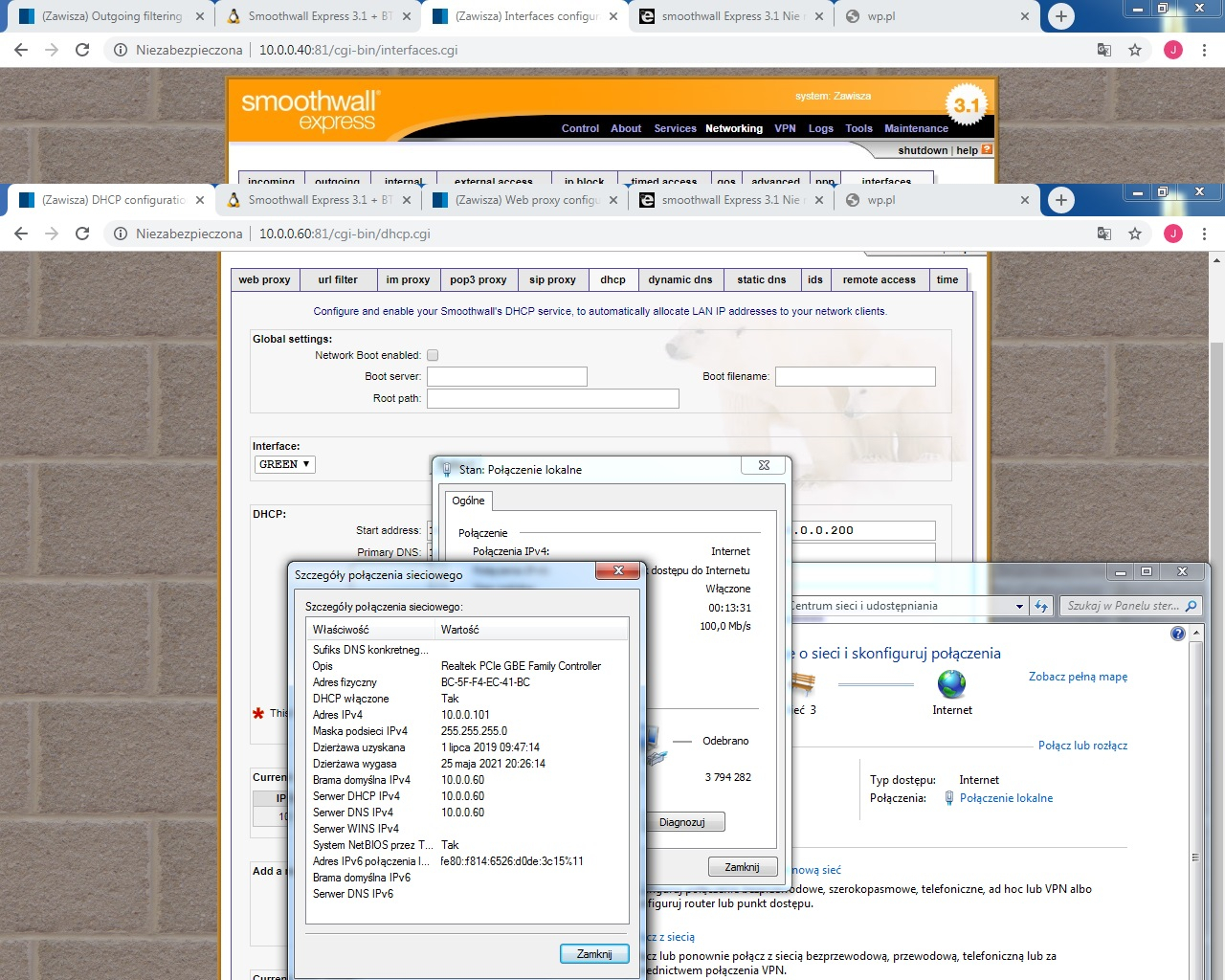 Smoothwall Express 3.1 Nie moge połaczyć sie z internetem przez firewall.