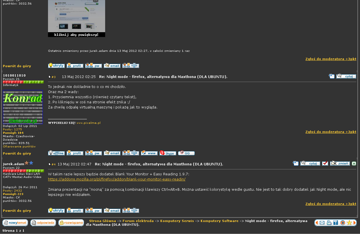 Night mode - firefox, alternatywa dla Maxthona (DLA UBUNTU).