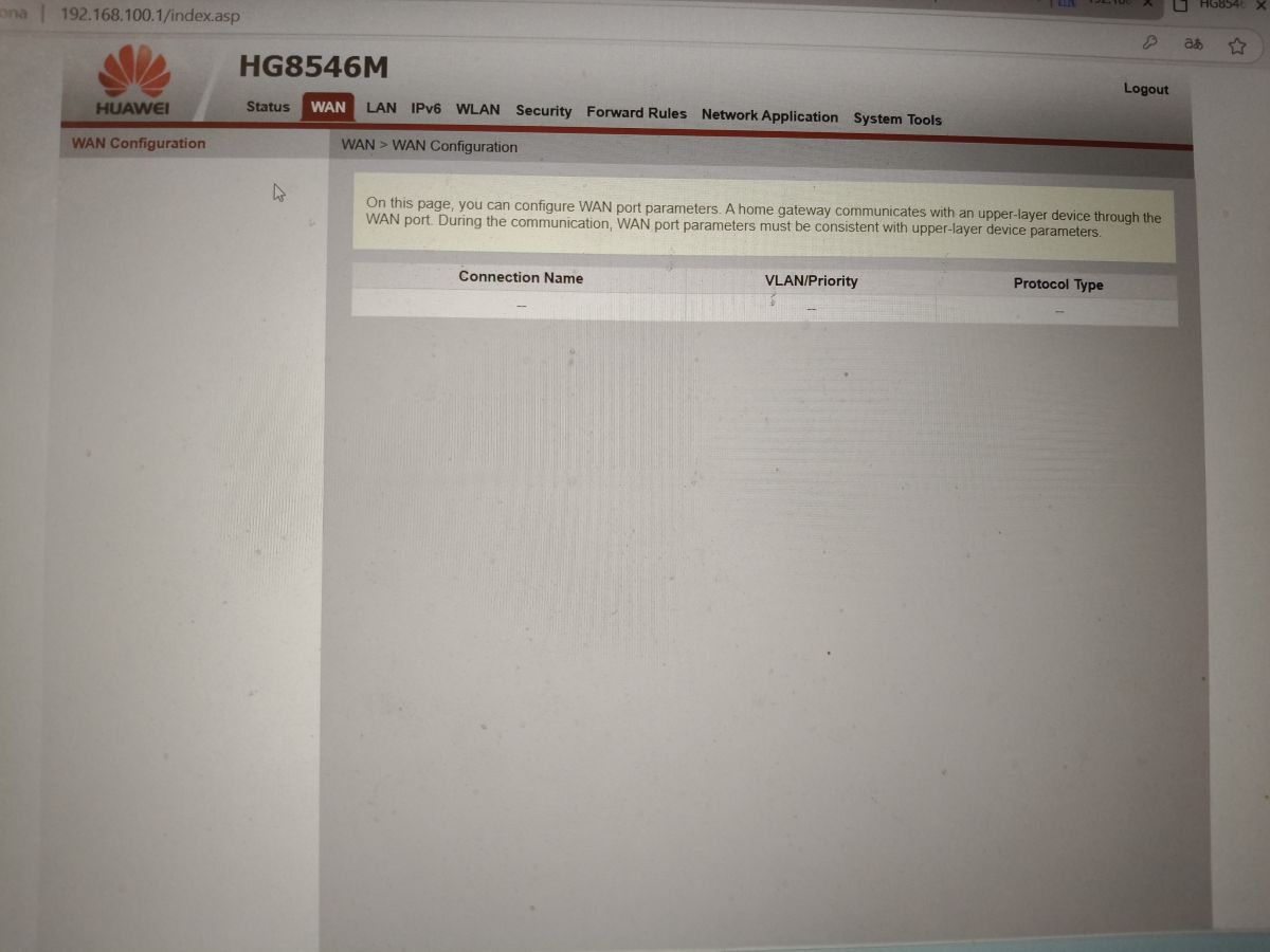 Huawei EchoLife HG8546M - brak przycisku Add w konfiguracji WAN po resecie