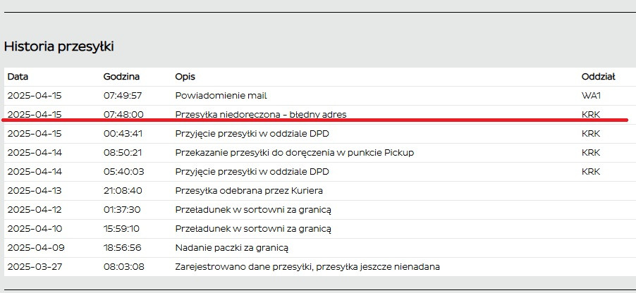 Konflikt z kurierem DPD - niedostarczenie paczki, status: odmowa. Jakie ...