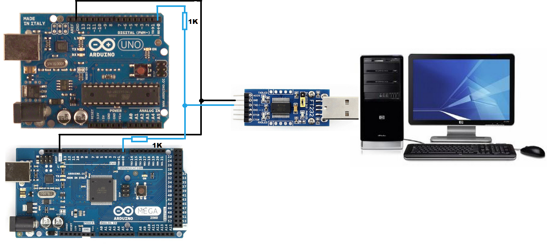Sterowanie dwoma płytkami Arduino (Mega2560 i Nano) z jednego portu COM ...