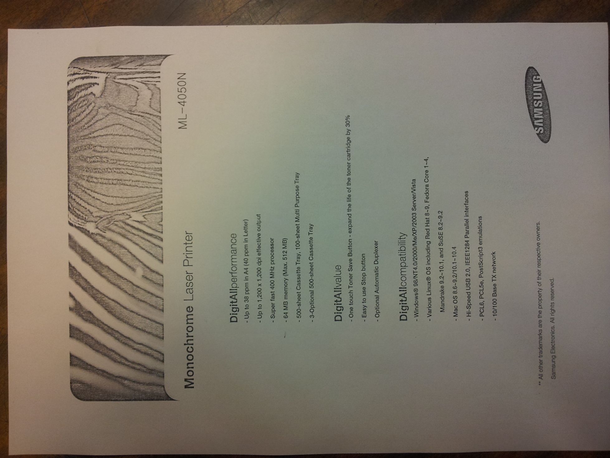 Samsung ML-4050 - Niewłaściwe zaczernienie mimo wymiany tonera, co ...