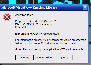 Błąd Visual C++ przy uruchamianiu nowej gry - jak naprawić?