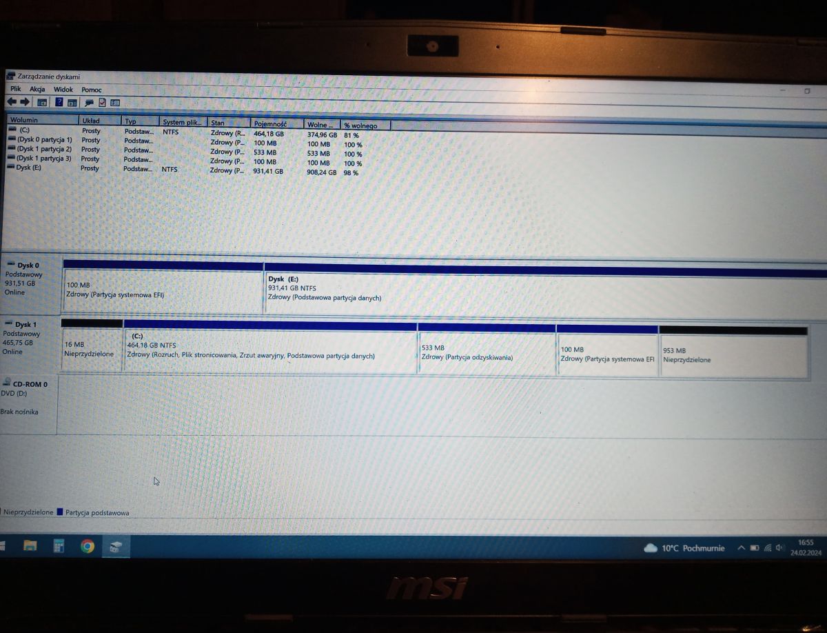 Kod błędu 0xc00000e przy starcie Win10 MSI GL62 6QD
