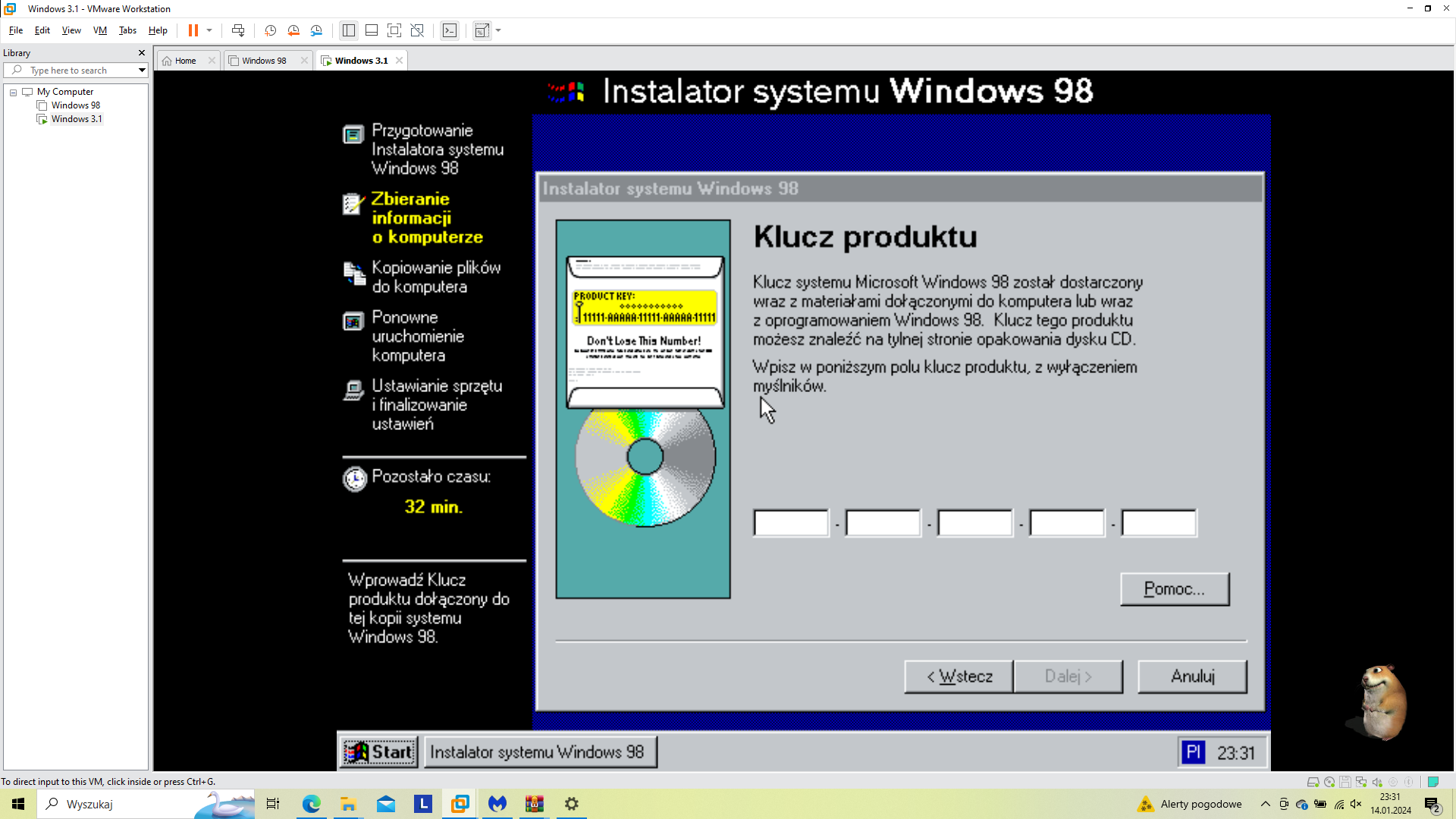 Jak znaleźć klucz produktu do uaktualnienia Windows 98 FE PL?