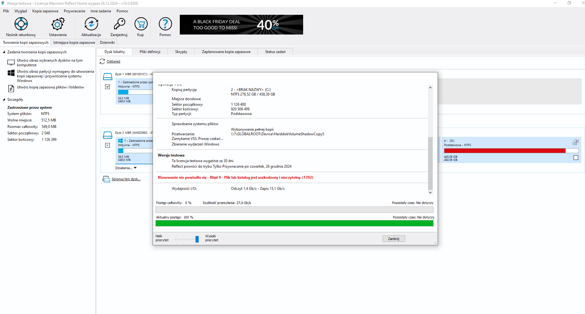Błąd 9 w Macrium Reflect przy klonowaniu HDD na SSD - uszkodzony plik ...