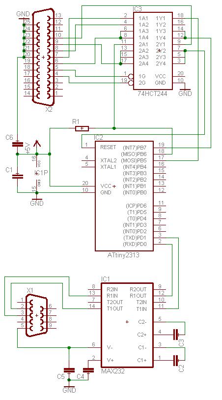 Czy mój schemat programatora ATtiny 2313 z RS232 jest poprawny?