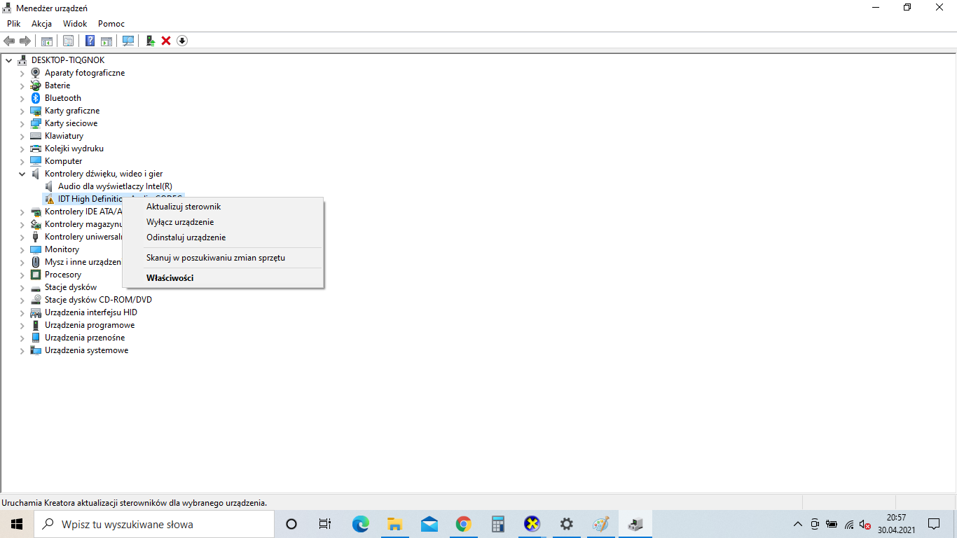 Toshiba satelite C-55-A-1GU brak dźwięku po reinstalacji systemu Windows 10