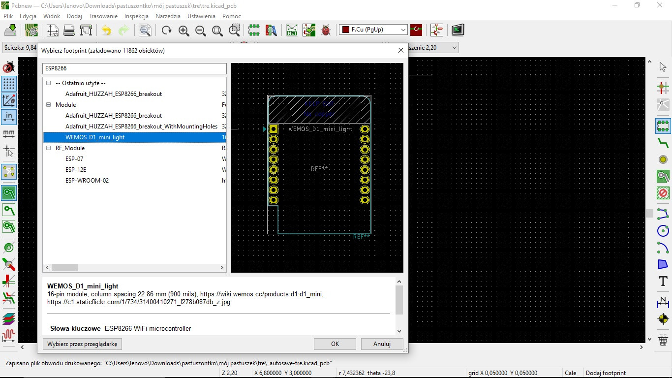 Projektowanie PCB dla ESP8266: Wybór modułu, biblioteki w KiCad