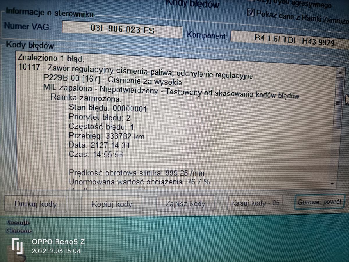 [Rozwiązano] Passat B7 2011r - Problem z ciśnieniem paliwa rail