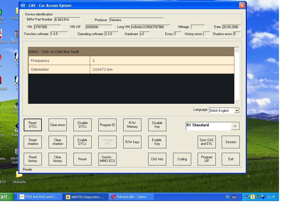 BMW 520d 2007 - Błąd D904 CAS. K-CAS. Jak wykonać synchronizacje DDE ...