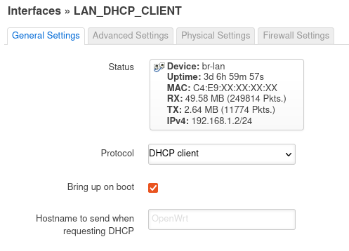 OpenWrt - wyłączenie NAT, dodanie WAN do bridge-a LAN, z pozostawieniem DHCP clienta