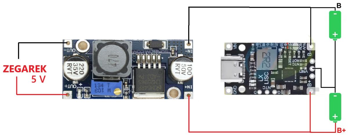 Zasilanie zegarka DIY 2x18650 z LX-LISC-V2 i LM2596 – jedno ogniwo ...