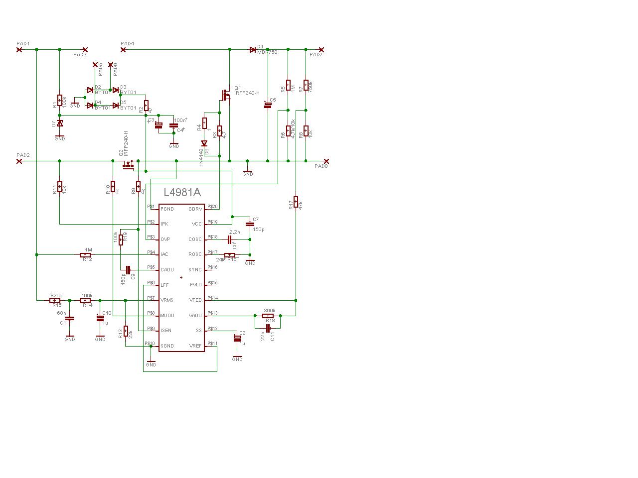 PFC na L4981A - spadek napięcia przy obciążeniu 60W, modulacja sygnału na bramce