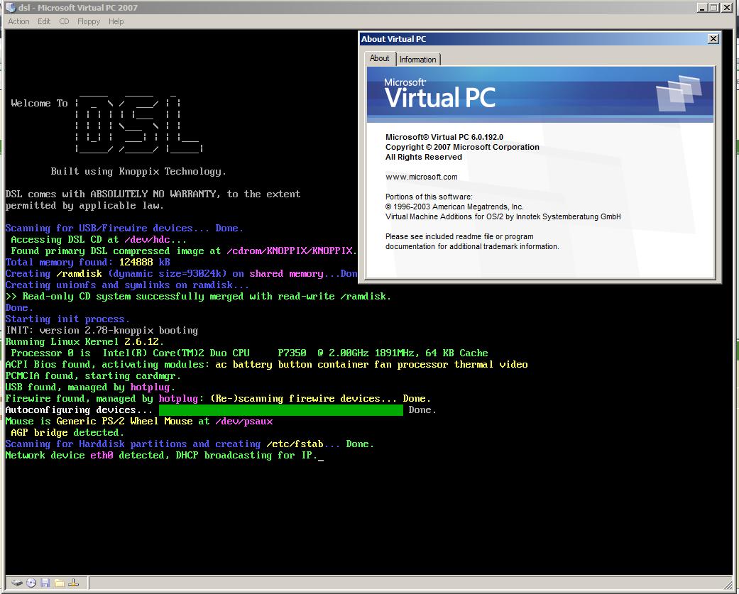 Jak zainstalować DSL Linux dsl-n-01RC4 na Virtual PC 2007?