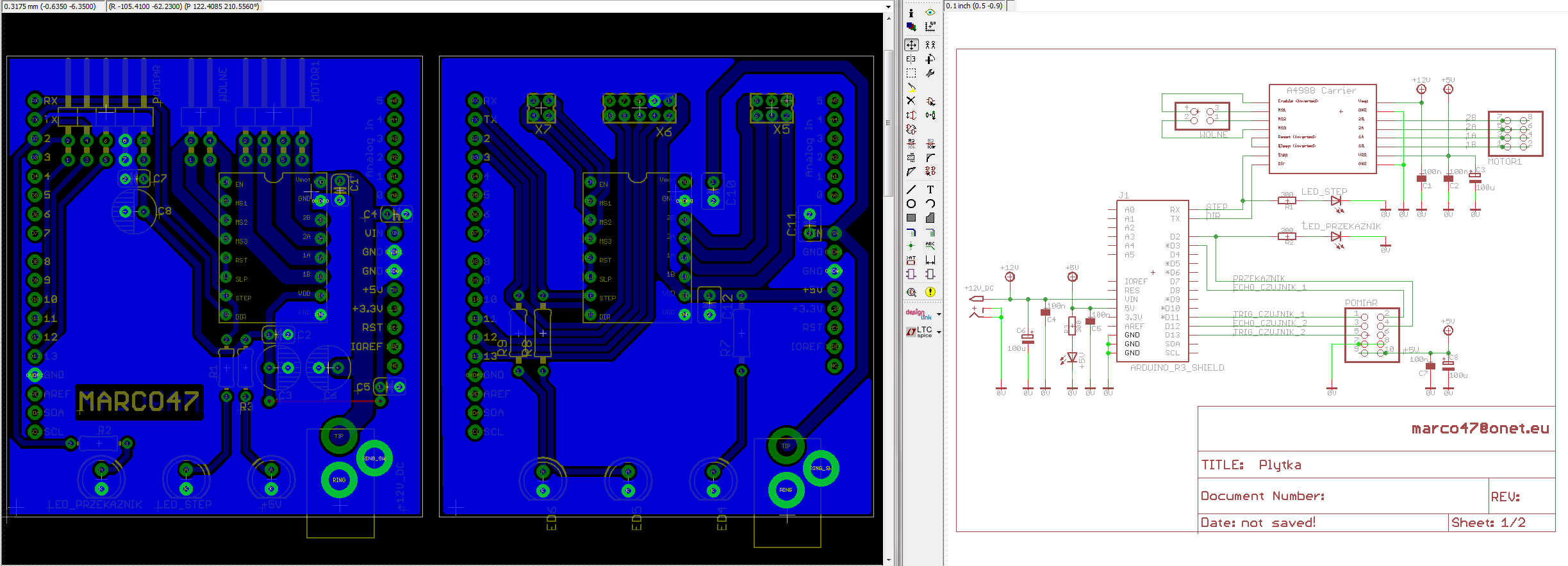 Projekt PCB do Arduino: sterowanie silnikiem krokowym, przekaźnikiem i ...