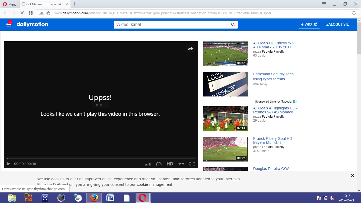 Opera - komunikat błędu przy odtwarzaniu filmów z Dailymotion
