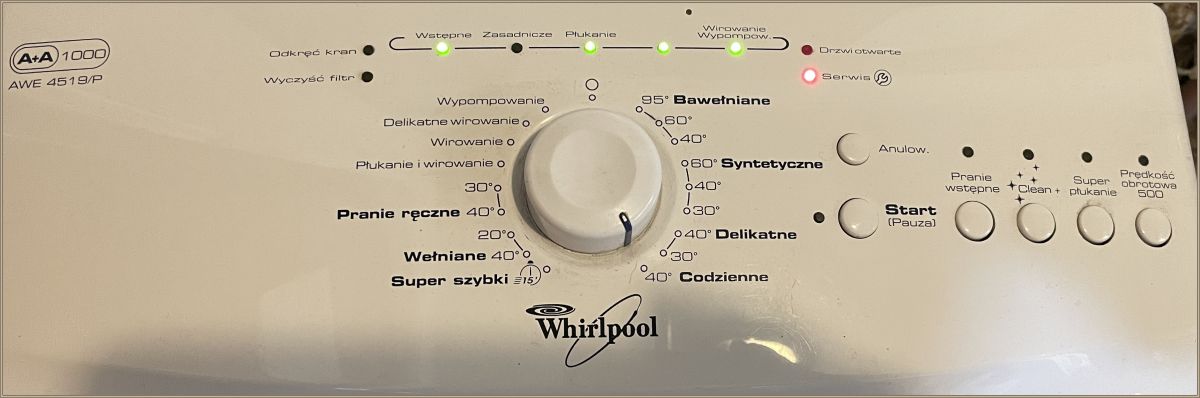 Whirlpool 4519/P - wyświetla mi serwis i kod awarii XOXXX (X zapalona ...
