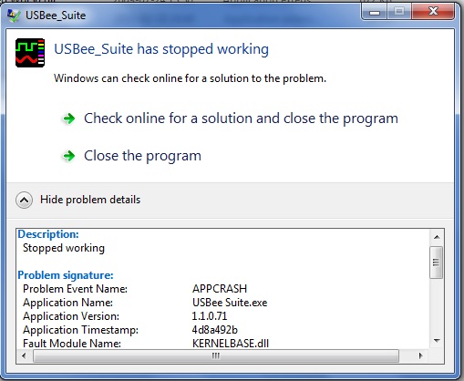 Błąd uruchamiania oprogramowania USBee na Windows 7 i Vista 32-bit