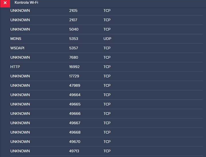UNKNOWN w kontroli sieci, w zakładkach komputer i drukarka.